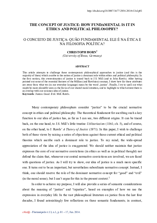 (PDF) The Concept of Justice: How Fundamental Is It in Ethics and ...