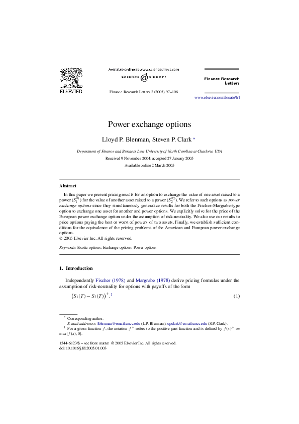 (PDF) Power exchange options
