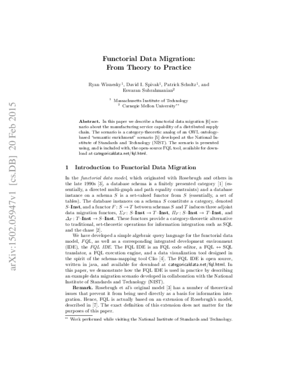 (PDF) Functorial Data Migration: From Theory to Practice