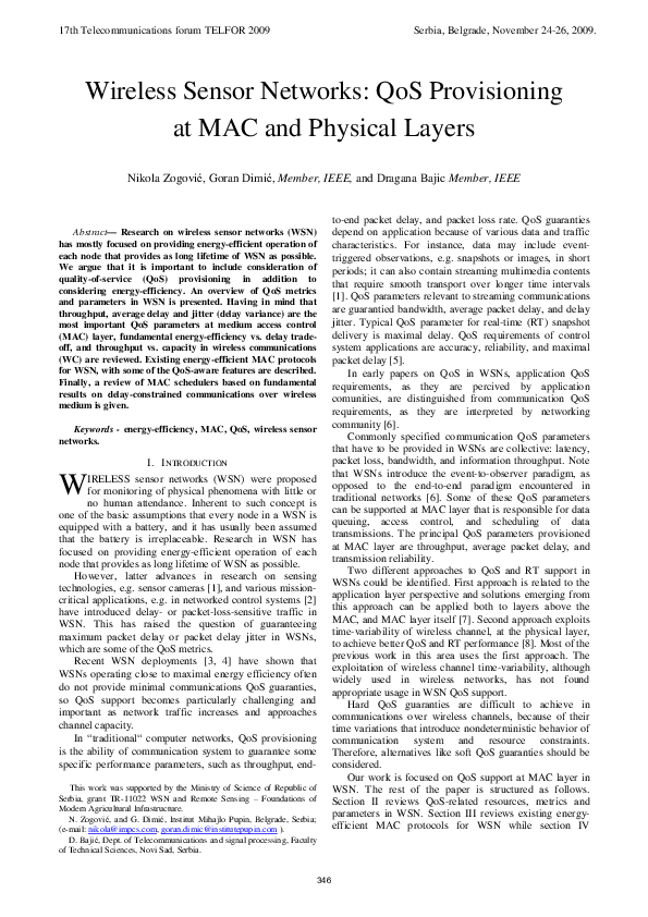 (PDF) Wireless sensor networks: QoS provisioning at MAC and physical layers