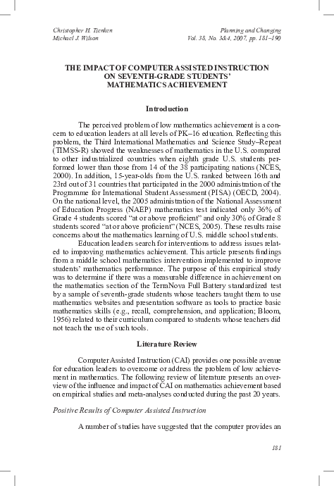 (PDF) The Impact of Computer Assisted Instruction on Seventh-Grade Students' Mathematics Achievement
