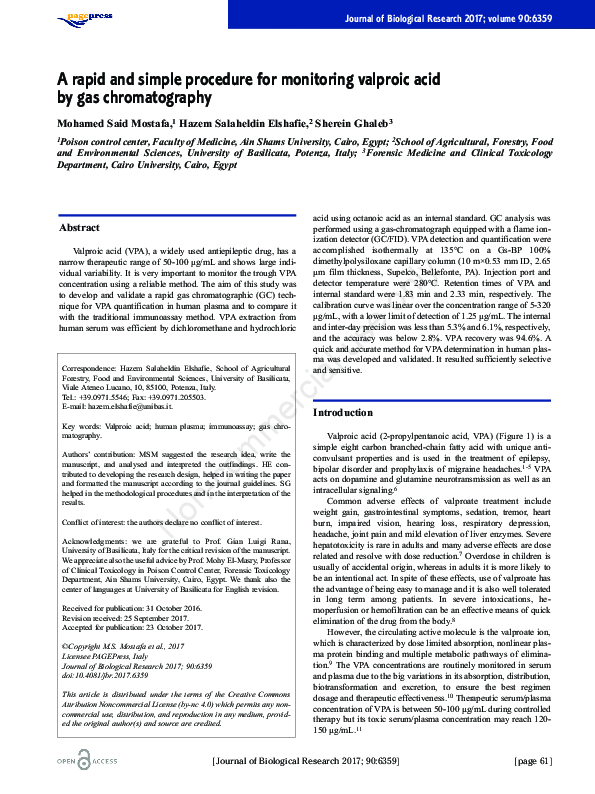 (PDF) A rapid and simple procedure for monitoring valproic acid by gas ...