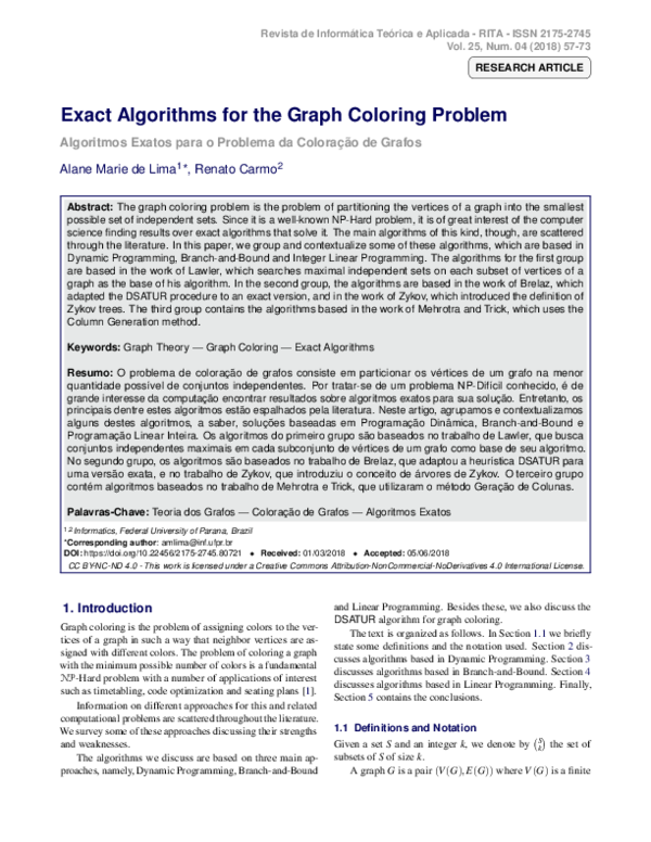 (PDF) Exact Algorithms for the Graph Coloring Problem