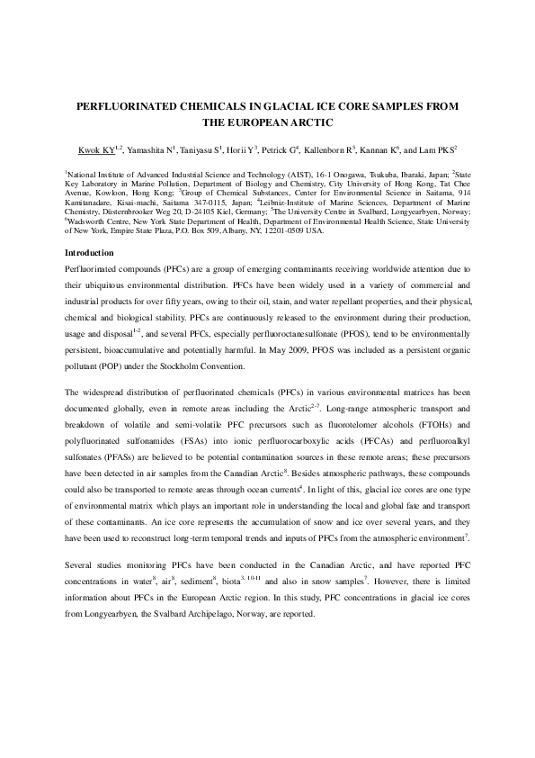 (PDF) Perfluorinated chemicals in glacial ice core samples from the ...