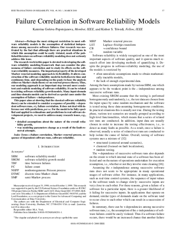 (PDF) Failure correlation in software reliability models