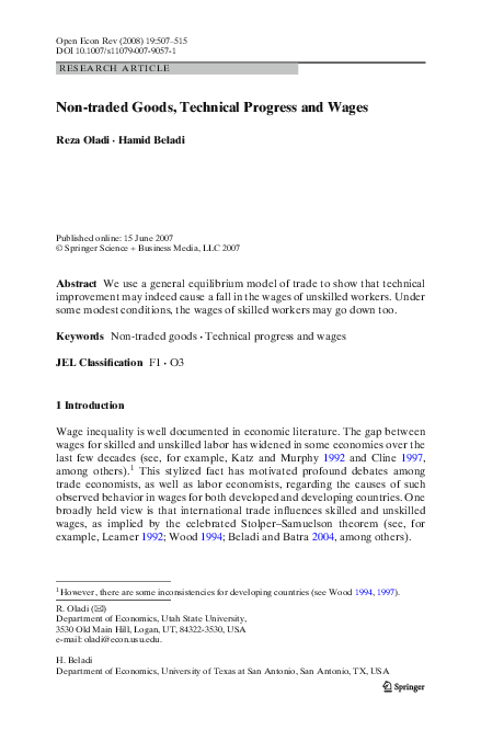 (PDF) Non-traded Goods, Technical Progress and Wages