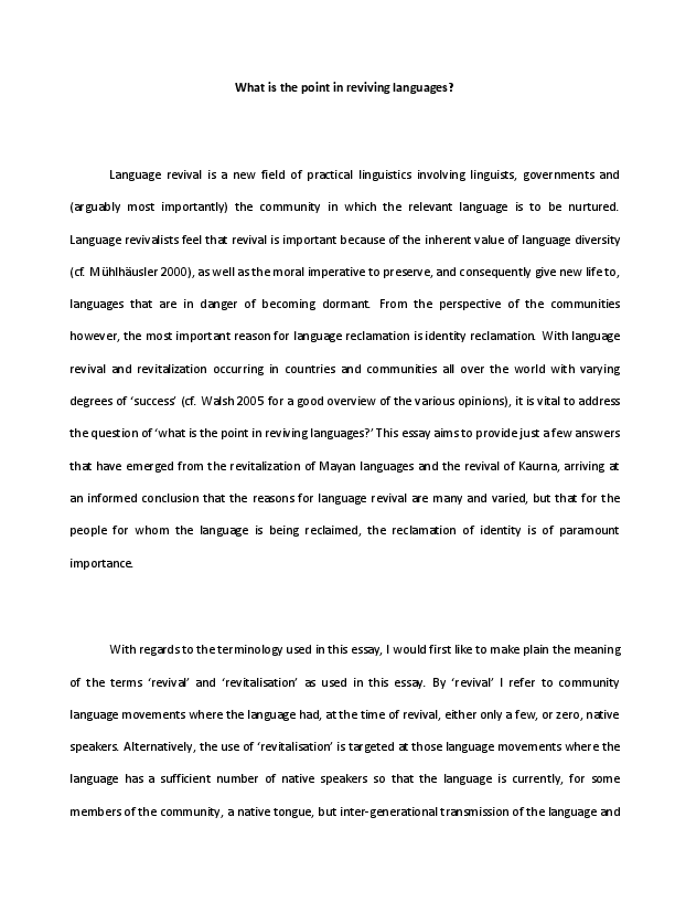 (PDF) What Is The Point In Reviving Languages?