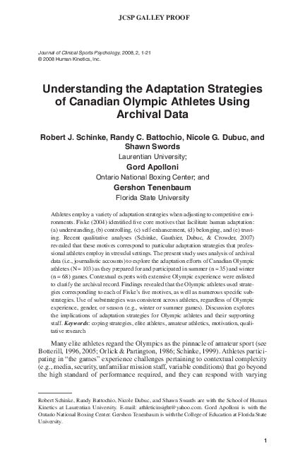(PDF) Understanding the Adaptation Strategies of Canadian Olympic ...