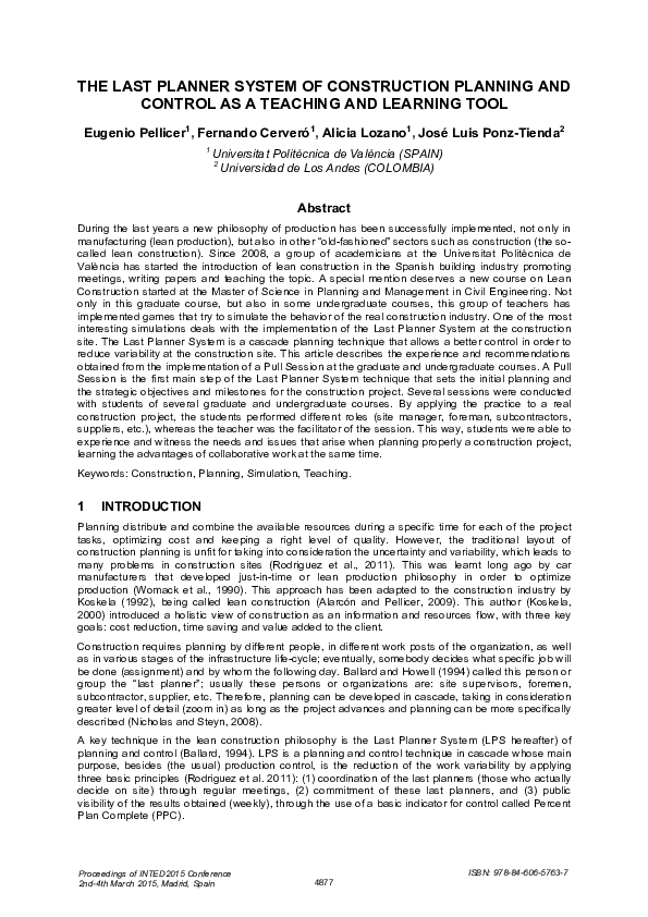 (PDF) The Last Planner System of Construction Planning and Control as a ...