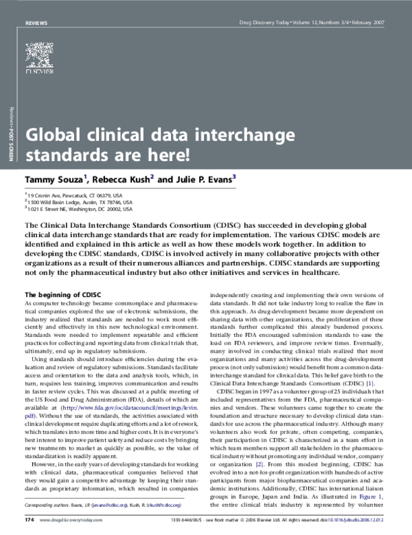 (PDF) Global clinical data interchange standards are here!