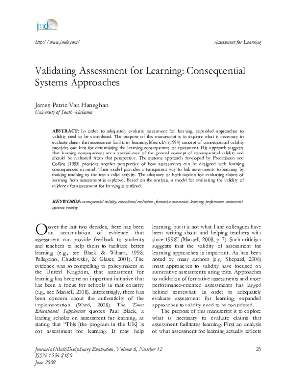 (PDF) Validating Assessment for Learning: Consequential and Systems Approaches