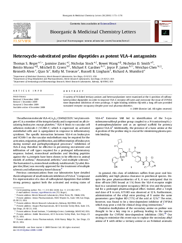 (PDF) Heterocycle-substituted proline dipeptides as potent VLA-4 ...