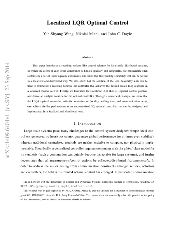 (PDF) Localized LQR optimal control