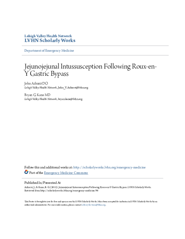 Pdf Jejunojejunal Intussusception Following Roux En Y Gastric Bypass