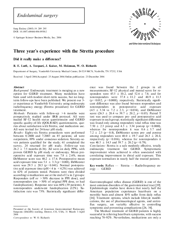 (PDF) Three year’s experience with the Stretta procedure: did it really ...
