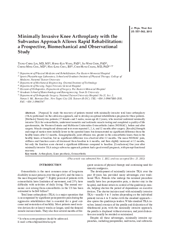 (PDF) Minimally Invasive Knee Arthroplasty with the Subvastus Approach ...
