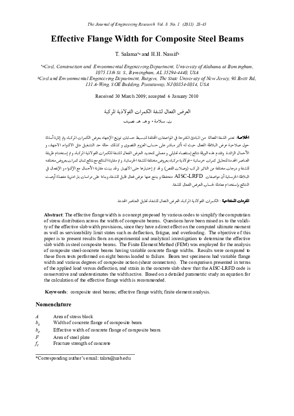 (PDF) Effective Flange Width for Composite Steel Beams