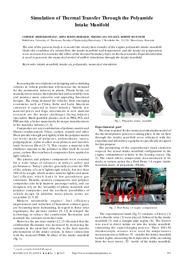 (PDF) Simulation of Thermal Transfer Through the Polyamide Intake Manifold