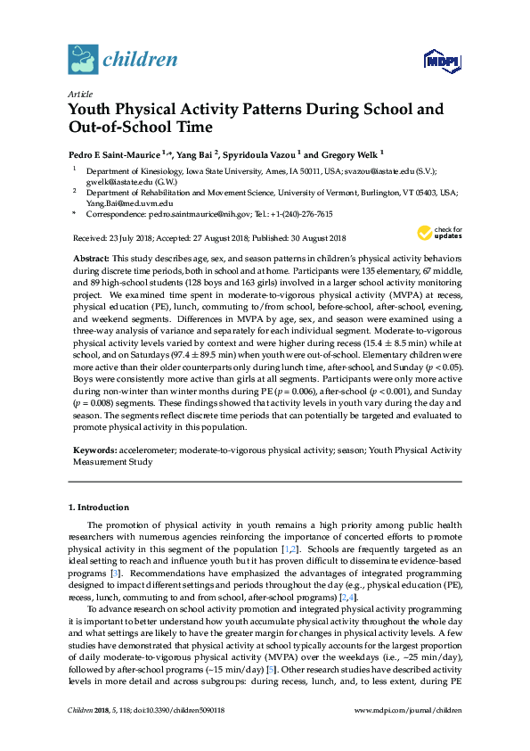 (PDF) Youth Physical Activity Patterns in School & After