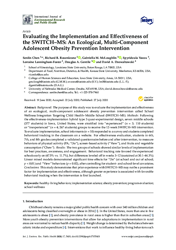 (PDF) Evaluating the Implementation and Effectiveness of the SWITCH–MS: An Ecological, Multi ...