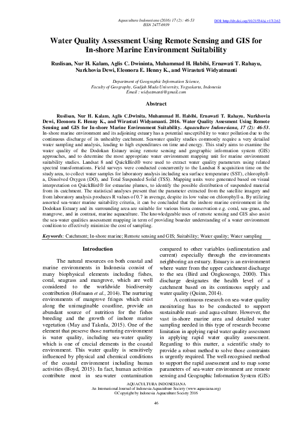 Water quality assessment using remote sensing techniques: Medrano Creek ...