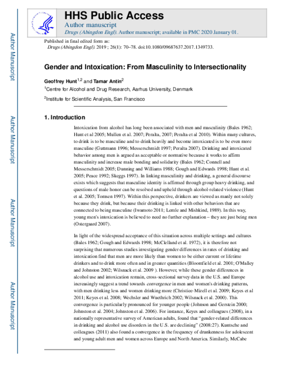 (PDF) Gender and intoxication: from masculinity to intersectionality