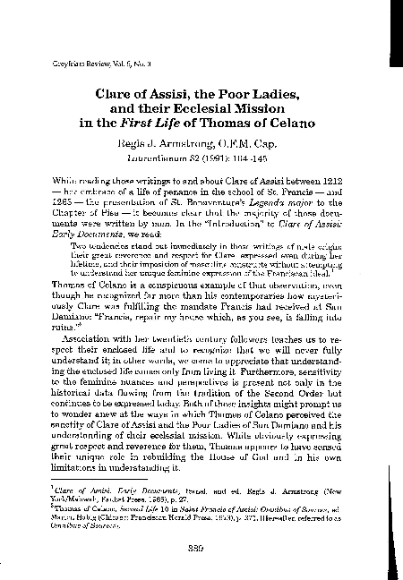 (PDF) Clare of Assisi, the Poor Ladies, and their Ecclesial Mission in ...