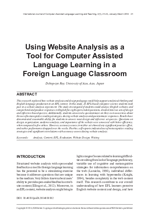 (PDF) Using Website Analysis as a Tool for Computer Assisted Language Learning in a Foreign ...