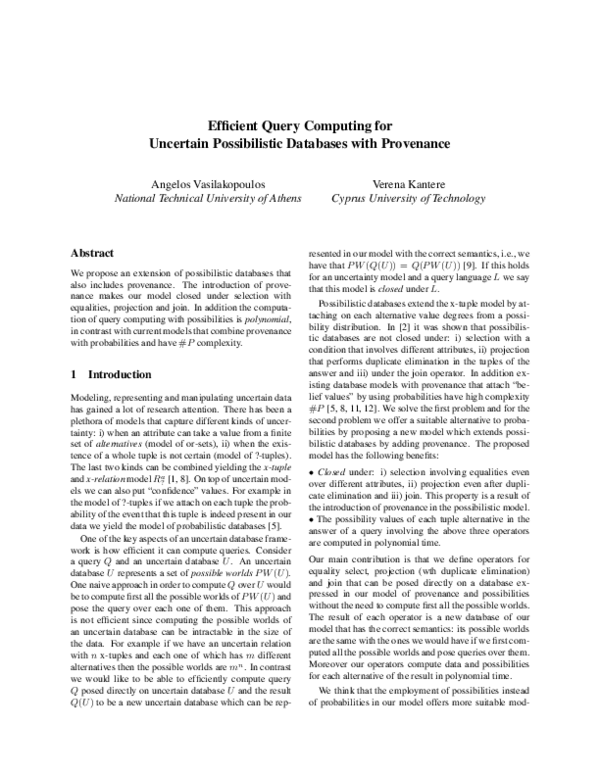 (PDF) Efficient Query Computing for Uncertain Possibilistic Databases with Provenance