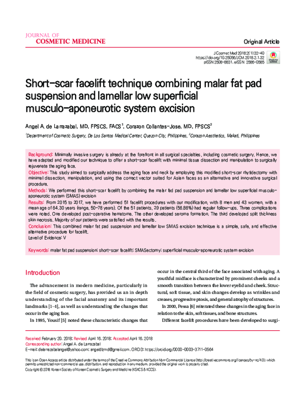 (PDF) Short-scar facelift technique combining malar fat pad suspension ...