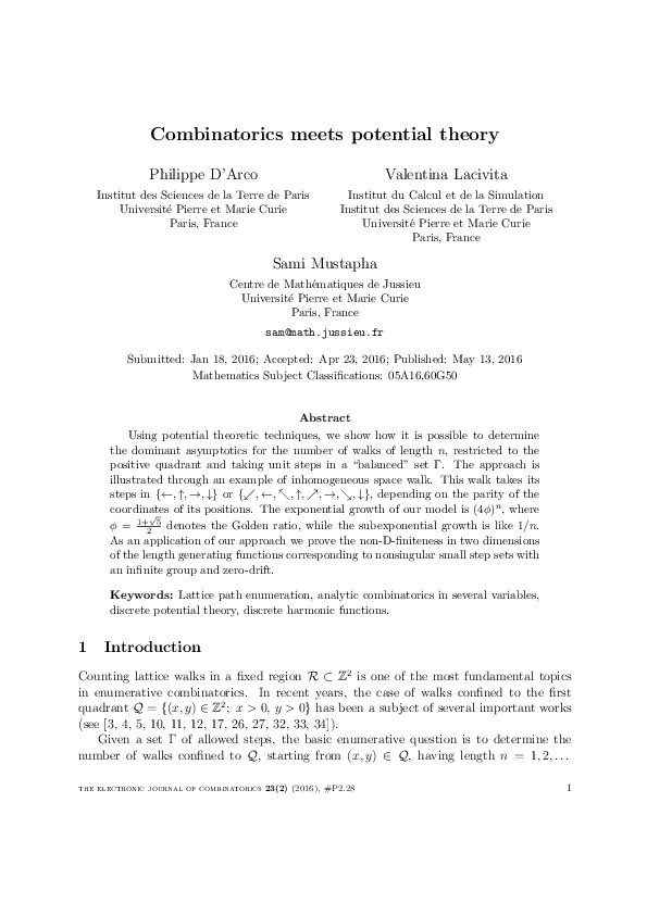 (PDF) Combinatorics Meets Potential Theory