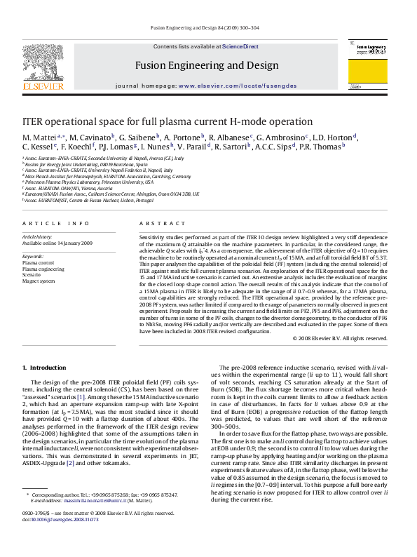 (PDF) ITER operational space for full plasma current H-mode operation