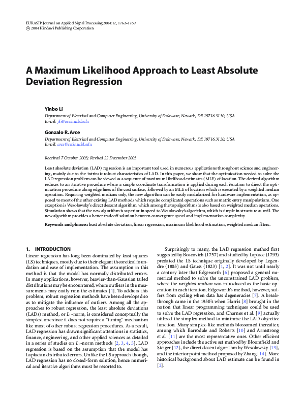 Pdf A Maximum Likelihood Approach To Least Absolute Deviation Regression