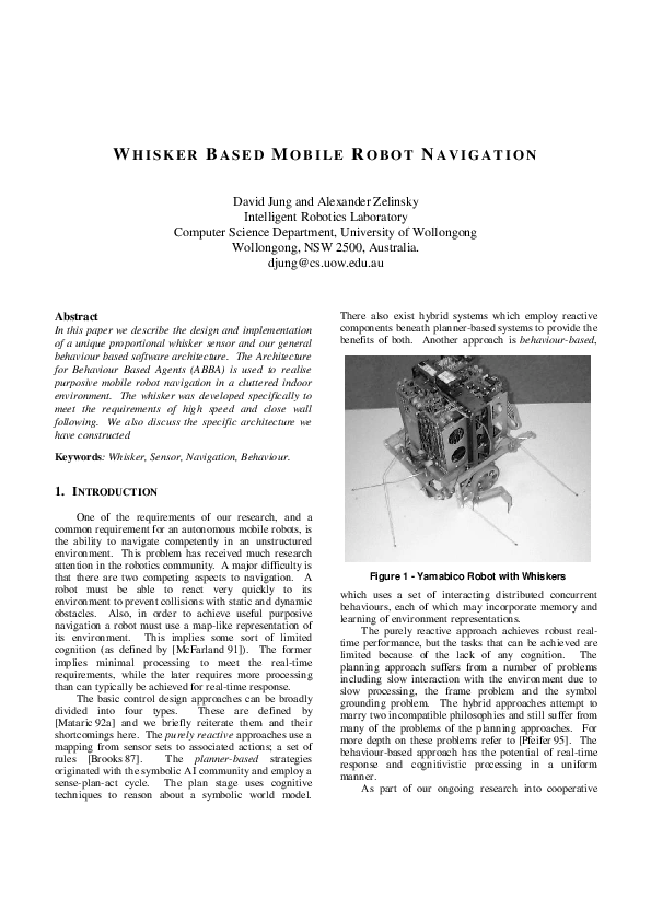 (PDF) Whisker based mobile robot navigation