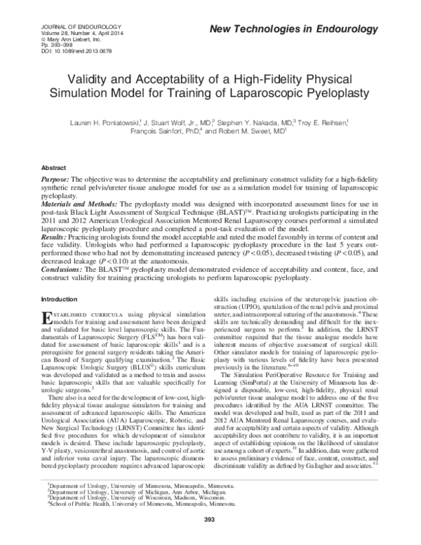 (PDF) Validity and Acceptability of a High-Fidelity Physical Simulation Model for Training of ...