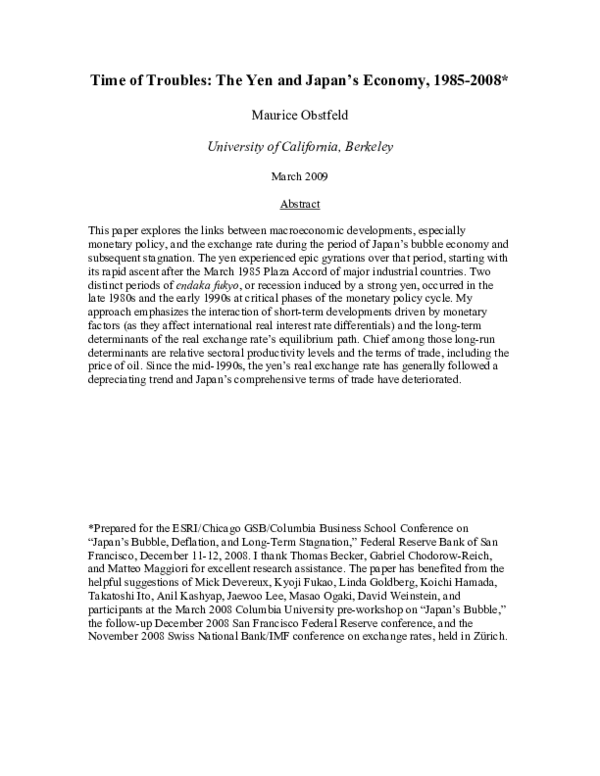 (PDF) Time of Troubles: The Yen and Japan's Economy, 1985-2008
