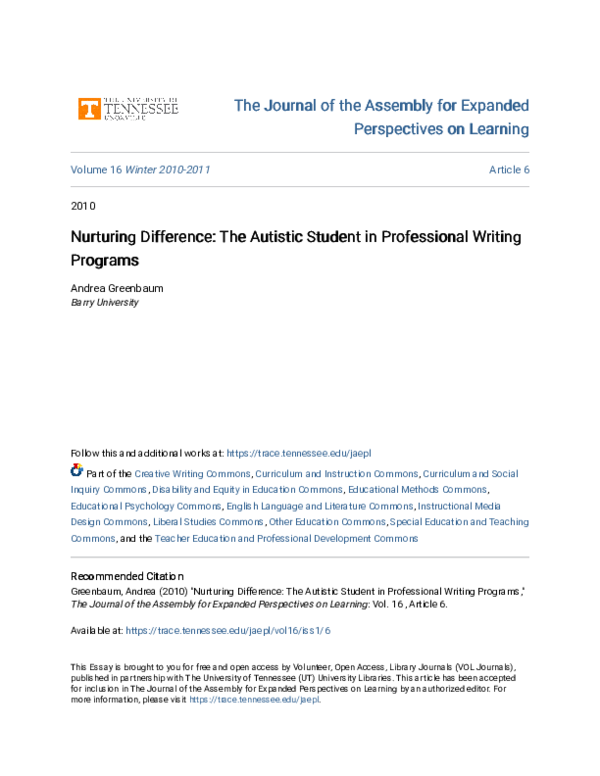 (PDF) Nurturing Difference: The Autistic Student in Professional ...