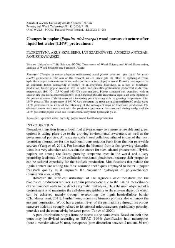 (PDF) Changes in poplar (Populus trichocarpa) wood porous structure ...