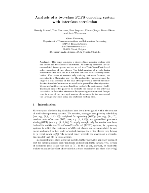 Pdf Analysis Of A Two Class Fcfs Queueing System With Interclass Correlation