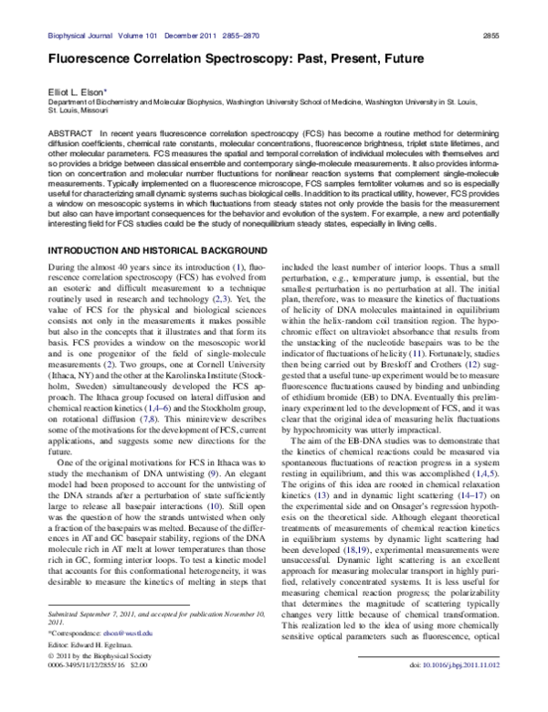 (PDF) Fluorescence Correlation Spectroscopy: Past, Present, Future