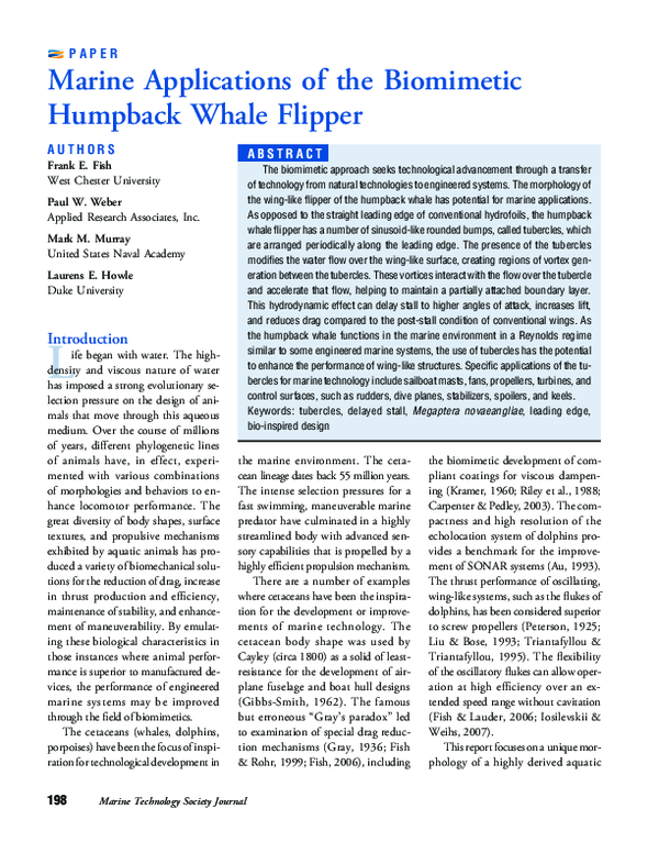 (PDF) Marine Applications of the Biomimetic Humpback Whale Flipper