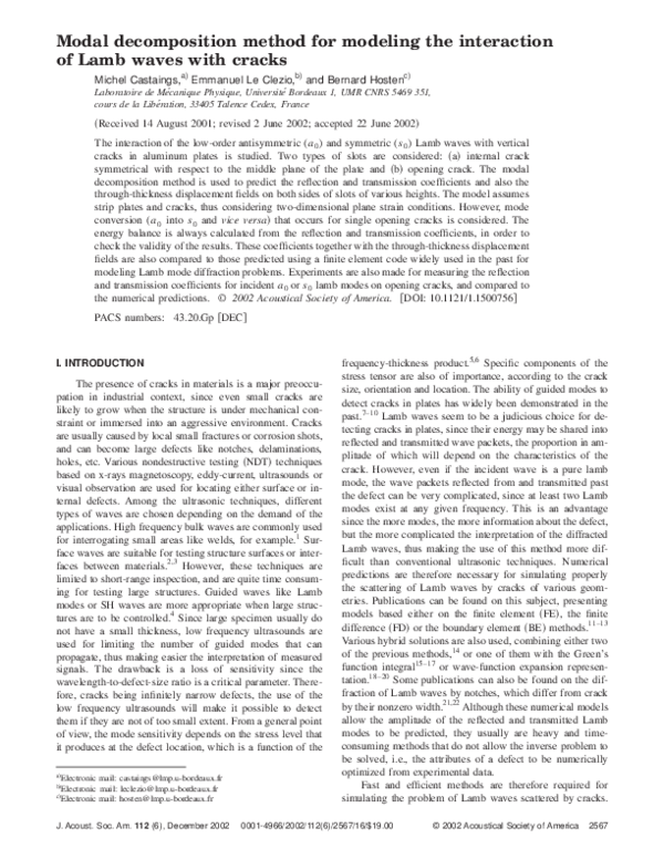 (PDF) Modal decomposition method for modeling the interaction of Lamb waves with cracks