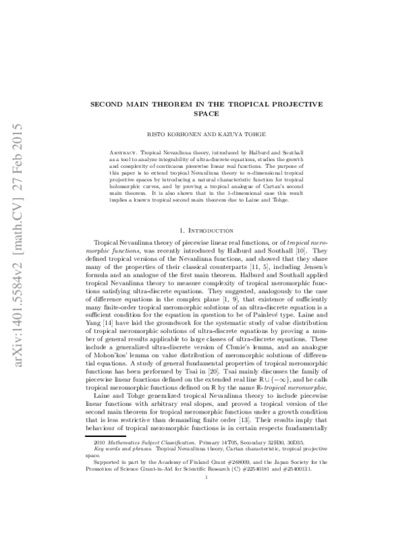 Pdf Second Main Theorem In The Tropical Projective Space
