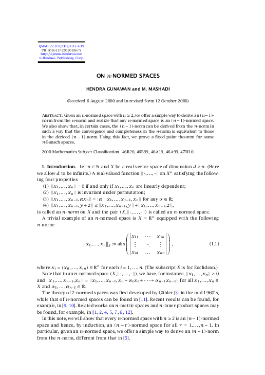 (PDF) On n-normed spaces
