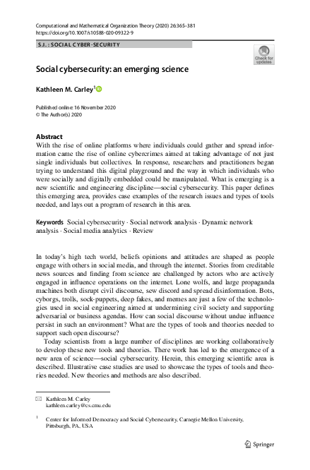 (PDF) Social cybersecurity: an emerging science