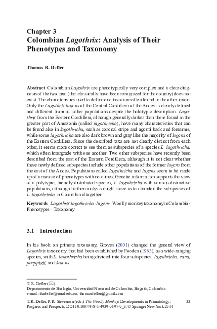 (PDF) Colombian Lagothrix: Analysis of Their Phenotypes and Taxonomy