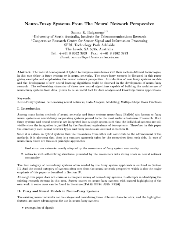 (PDF) Neuro-fuzzy systems from the neural network perspective