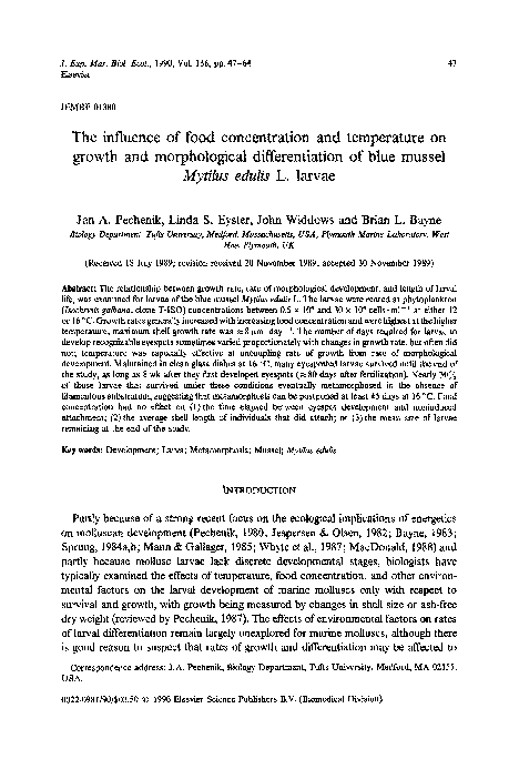 (PDF) The influence of food concentration and temperature on growth and ...