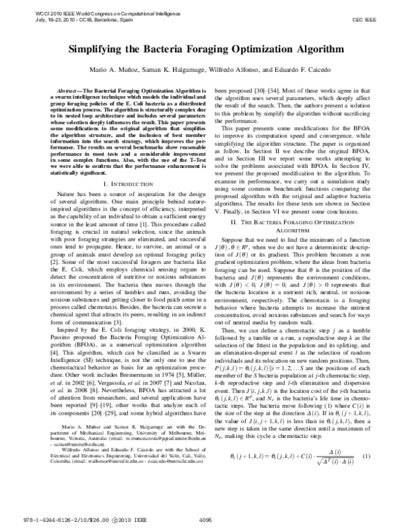 Pdf Simplifying The Bacteria Foraging Optimization Algorithm Saman Halgamuge