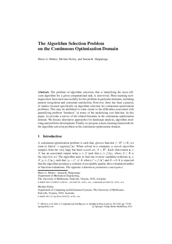 (PDF) The Algorithm Selection Problem on the Continuous Optimization ...